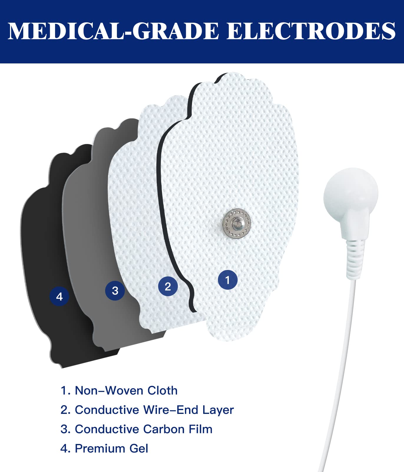 24 Pack TENS Unit Replacement Pads, Reusable Long-Lasting Self-Adhesive Non-Irritating Snap Electrodes Pad for Tens Unit with Standard 3.5mm Snap-on Connector, Compatible with Belifu, Brilnurse TENS