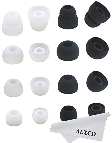 ALXCD Ear Tips for Powerbeats2 Wireless Headphone, SML 3 Size 6 Pair Silicone Replacement Earbud Tips & 2 Pair Double Flange Ear Tip Cushion, Fit for Beats Powerbeats 2 Wireless [8 Pair](Black/White)