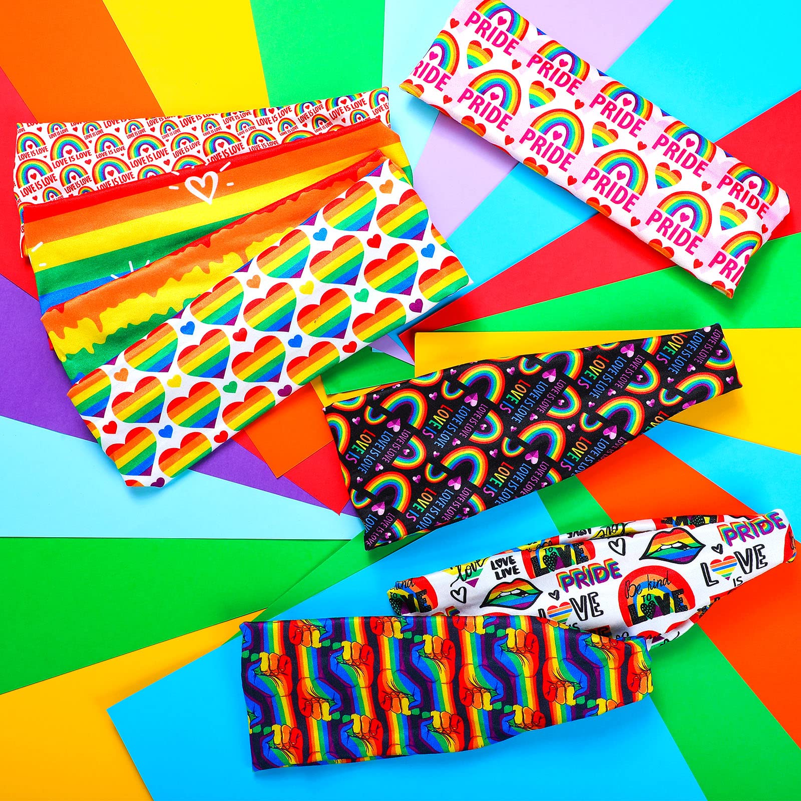 12 Pieces Rainbow Pride Headbands - Elastic Non-Slip Hair Accessories for Girls, Women, and Men (Colorful Pattern)