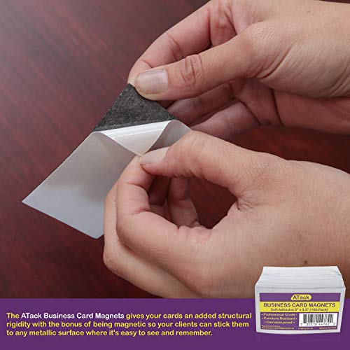 ATack Self-adhesive Business Card Magnets with Adhesive Backing, Pack of 100, Weatherproof Peel and Stick Magnetic Business Cards