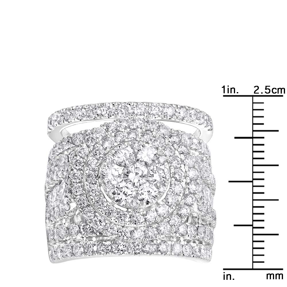 14K Gold Large 5 Carat Diamond Engagement Ring and Wedding Band Set with Round Cluster 5.5ctw (Size 7)