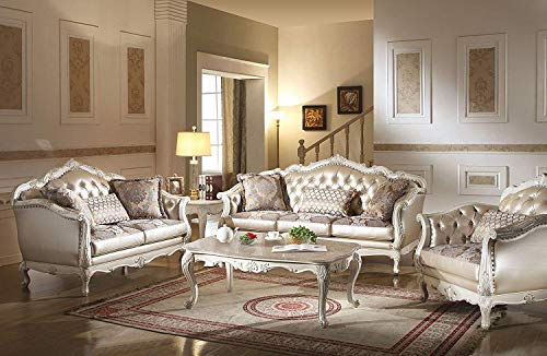 ACME Chantelle Loveseat w/3 Pillows - - Rose Gold PU/Fabric & Pearl White