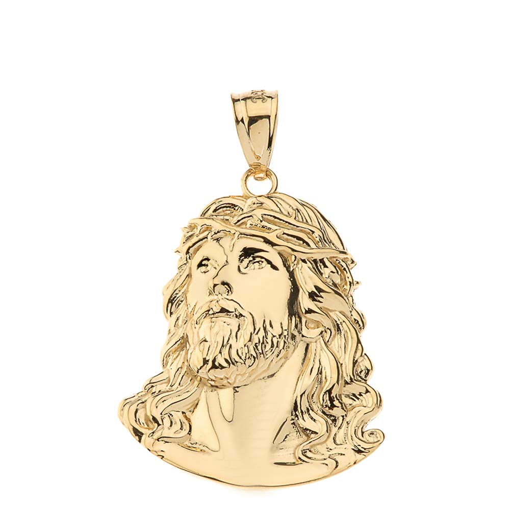 14K Yellow Gold Jesus Head 3/4ā Pendant