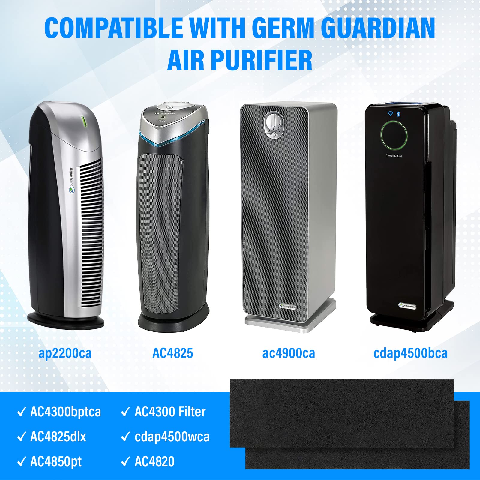8pk Activated Carbon Replacement Filters Compatible with Germ Guardian FLT4825 HEPA Filter, AC4800 Series, Filter B