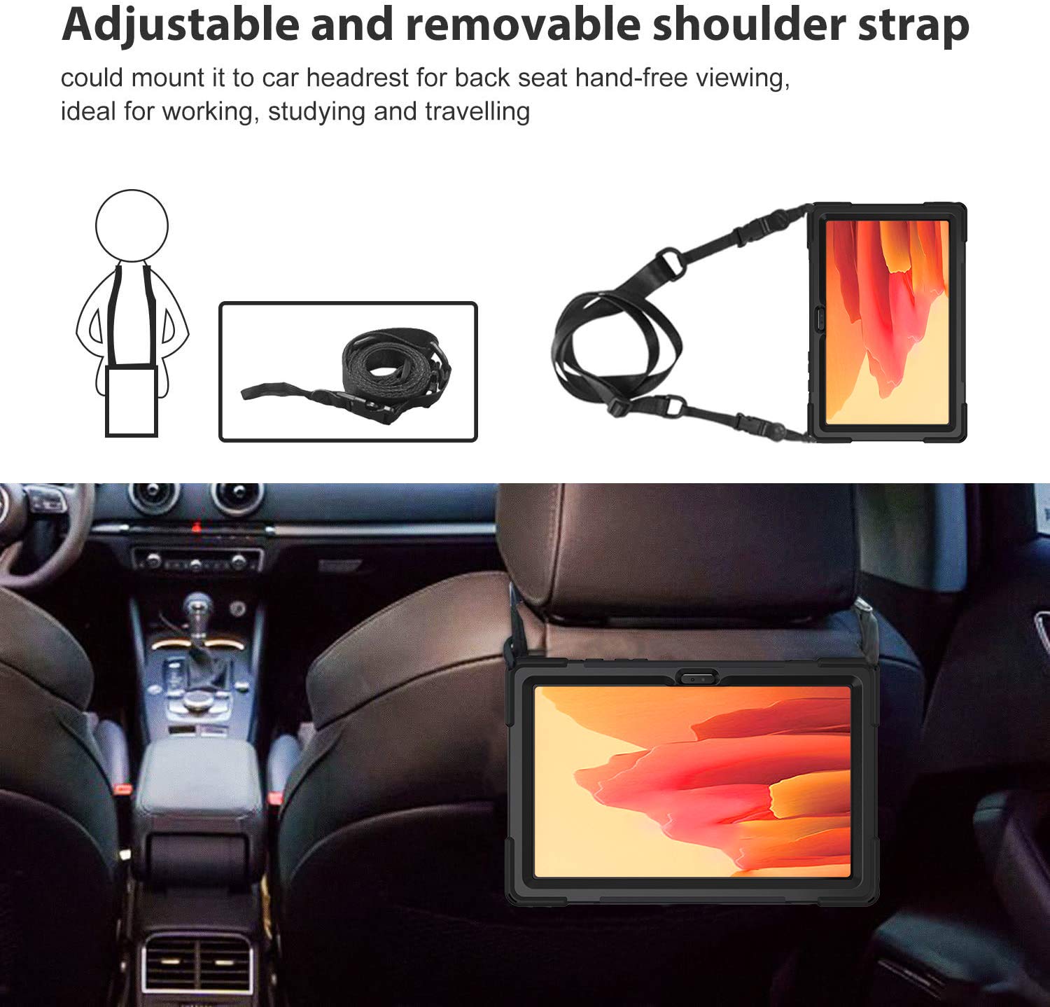 Samsung Galaxy Tab A7 Case 2020 with Stand | Herize Galaxy Tab 10.4 Inch Case SM-T500/T505/T507 | Heavy Duty Shockproof Protective Rubber Case W/Hand Strap Shoulder Strap for Galaxy Tab A7 | Black