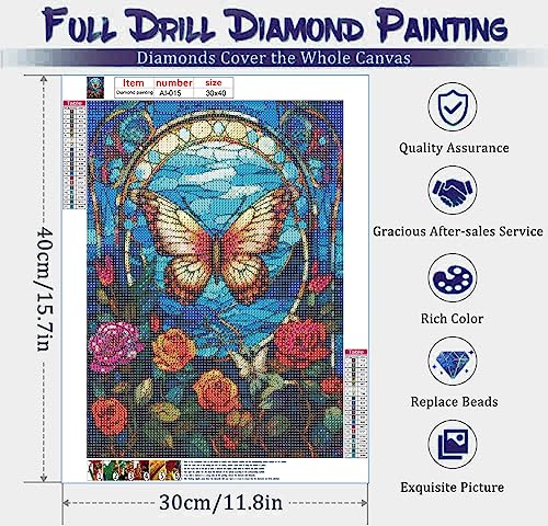 AIBOERL Diamond Painting Kits for Adults, Butterfly Rose 5D Diamond Art Kits, Full Drill DIY Crafts for Adults Home Wall Decor Gift Diamond Dots [11.8x15.7inch]