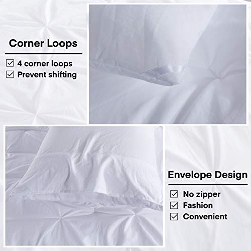 Andency White Pinch Pleat Comforter Full(79x90Inch), 3 Pieces(1 Pintuck Comforter and 2 Pillowcases) Down Alternative Microfiber Comforter Bedding Set