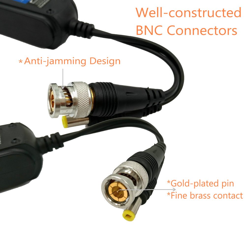 AIMHD 4 Pair Passive Video Balun with Power, Upgraded 1080P - 8MP BNC to RJ45 Long Distance Network Transceiver, Cat5e Cat6 Cable to BNC Male Adapter for CCTV Security Surveillance Camera System