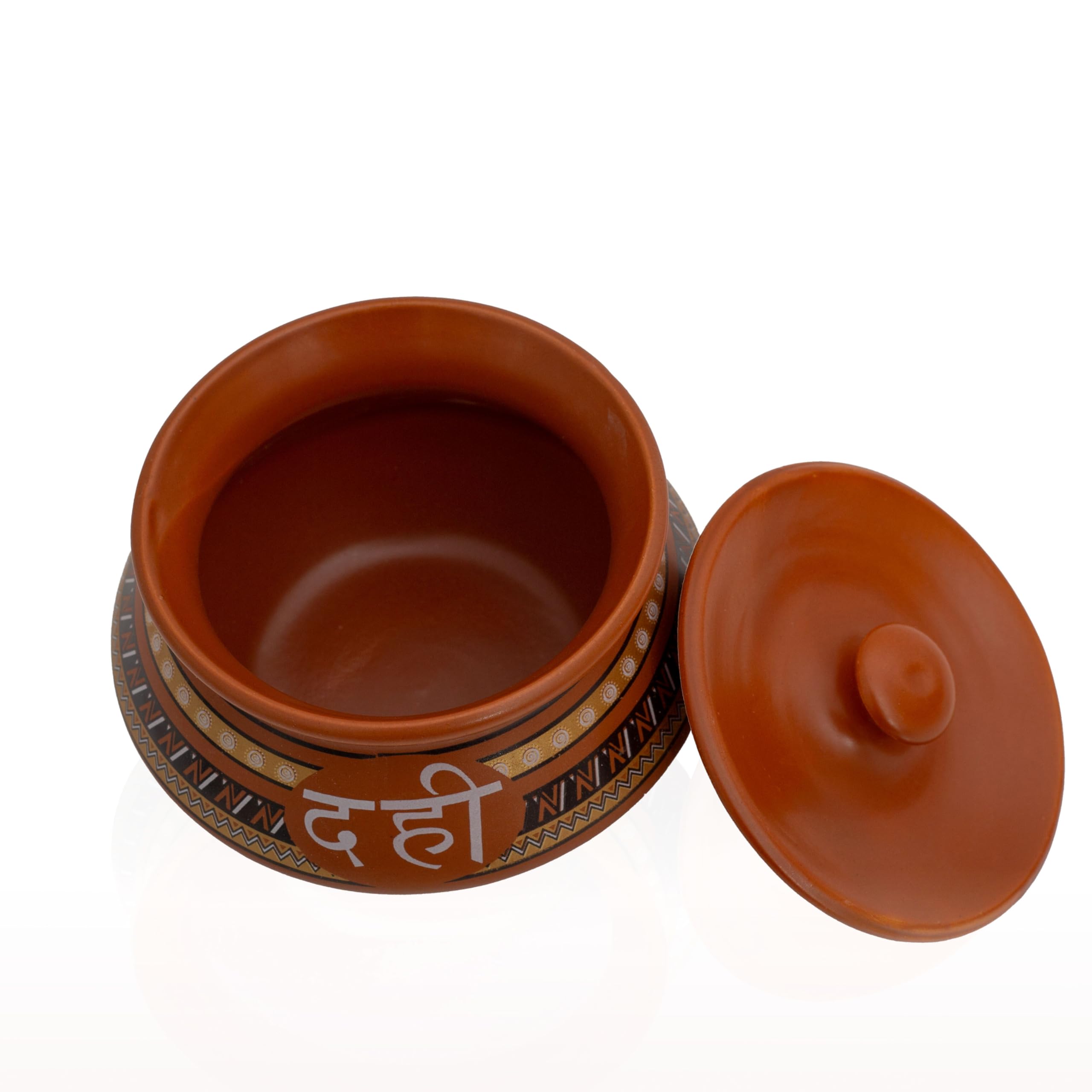 5 Inch Handmade Traditional Dahi Handi Yoghurt Curd Serving Bowl Pot Storage Container With Lid, Earthenware Clay Terracotta Artisanal Pottery, Brown Food Safe Natural Reusable Rustic Eco Friendly