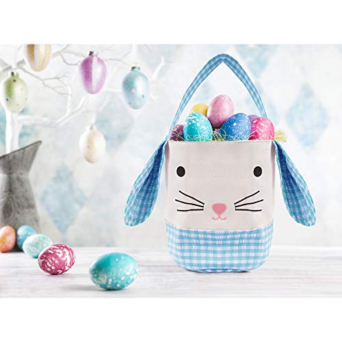 Easter Bunny Basket with Cute Ears, Easter Bunny Tote Bag for Kids Eggs Hunting, Candy and Gifts Carry Bucket at Easter Party (Blue)