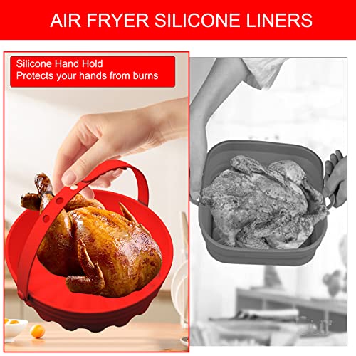 2 Pack Air Fryer Silicone Liners Pot, Reusable Replacement of Flammable Parchment Paper, 8 Inch Non Stick Silicone Bowl for 3 to 5 QT, Foldable Baking Basket for Cooker Accessories,(Round, Blue & Red)
