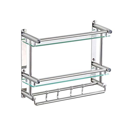 2 Tier Bathroom Shelf Wall Mounted Towel Rack for 8mm Tempered Glass Shelf Storage Holder, Stainless Steel Shower Basket, Pack