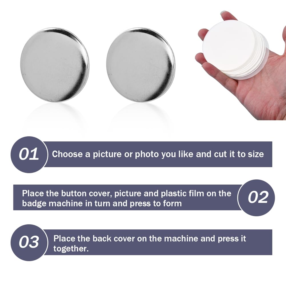 110 Pcs Blank Button Making Supplies for Button Maker Machine Round Badge Pin Button Parts, 58mm 44mm Metal Shells Back Cover Pin with Clear Film,for Crafts Supplie(Silver,White)