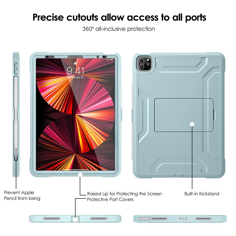 DTTO for iPad Pro 11 inch Case 2022(4th Gen)/2021(3rd Gen), [Screen Protector] Dual Layer Full Body Protection Cover with Pencil Holder, Also Fit iPad Pro 11'' 2020&2018/iPad Air 5/Air 4 - Sky Blue