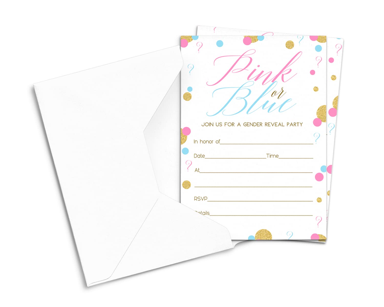 Abstract Gender Reveal Invitations with Envelopes (15 Pack) Blank Invites for Baby Revealing He or She Party – Pink and Blue Theme Boy or Girl – Fill-In Details on Printed Invite Card Set 4x6