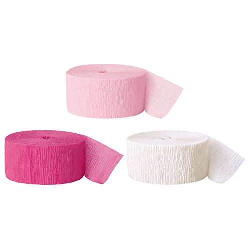 Andaz Press Crepe Paper Streamer Hanging Party Decorations Kit, 240-Feet, Blush Pink, Fuchsia Hot Pink, White, 1-Pack, 3-Rolls, Valentines Sweet 16 Colored Wedding Baby Bridal Shower Birthday Supplies
