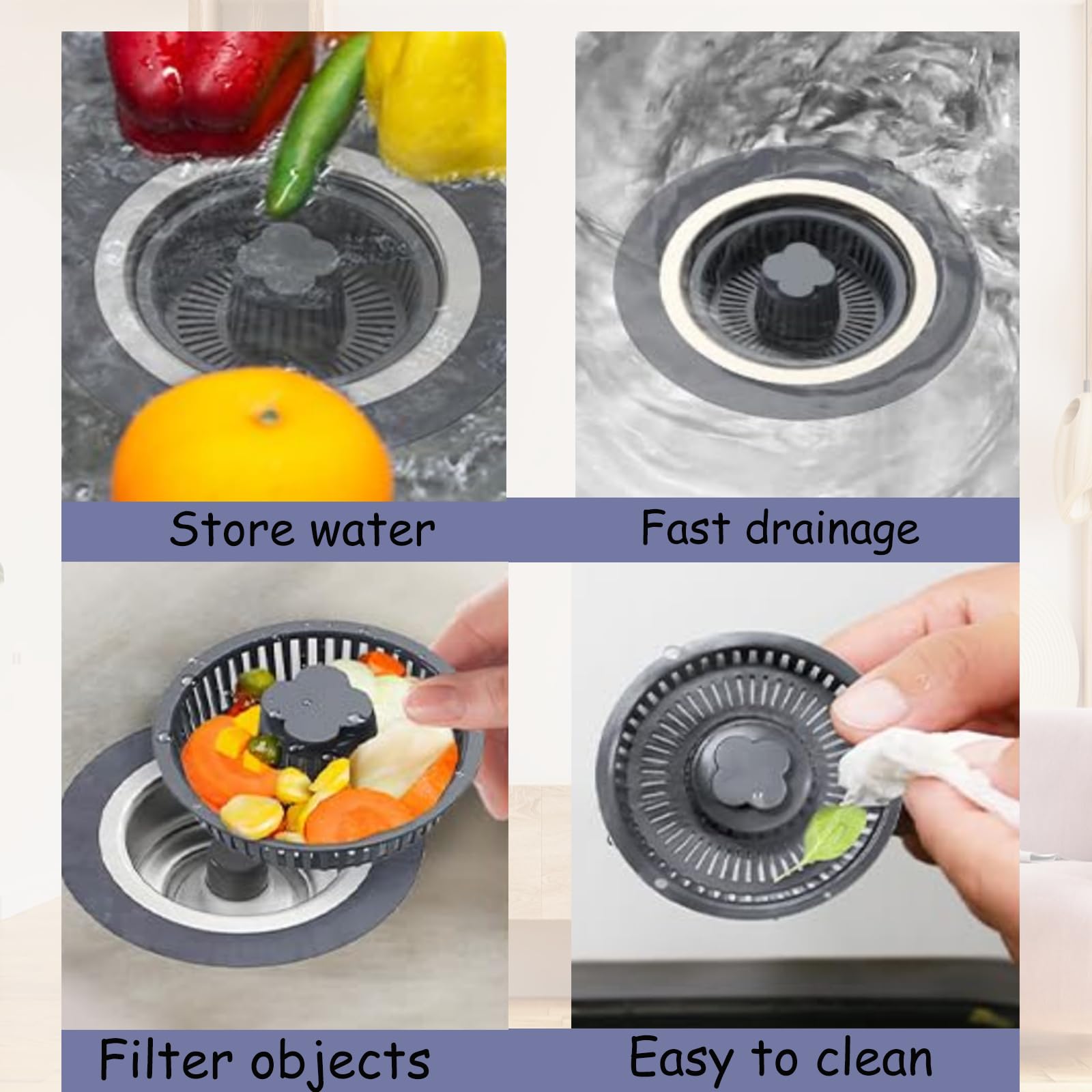 2 Pack Upgraded 3 in 1 Kitchen Sink Drain Strainer, Pop Up Sink Strainer Kitchen Drain Stopper Combo,Anti-Clogging Stainless Steel Sink Strainer Basket Plug & Cover for US Standard 3-1/2 Inch Drain
