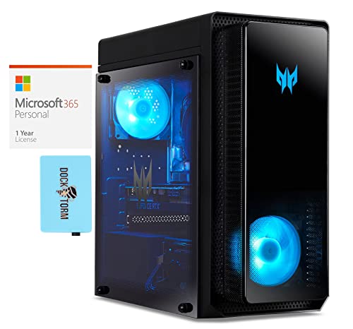 Acer Predator Orion 3000 Gaming & Entertainment Desktop PC (Intel i7-12700F 12-Core, 64GB RAM, 256GB PCIe SSD + 2TB HDD (3.5), Win 10 Pro) with MS 365 Personal, Dockztorm Hub