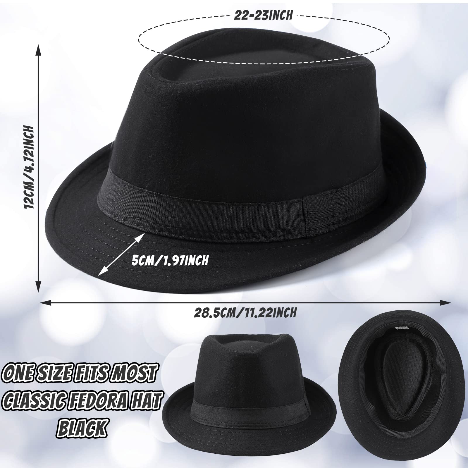 16 Pcs Straw Hats 1920s Classic Hats Short Brim Hat Summer Hats for Man Women Straw Hats Panama Hat (Black, Woolen)