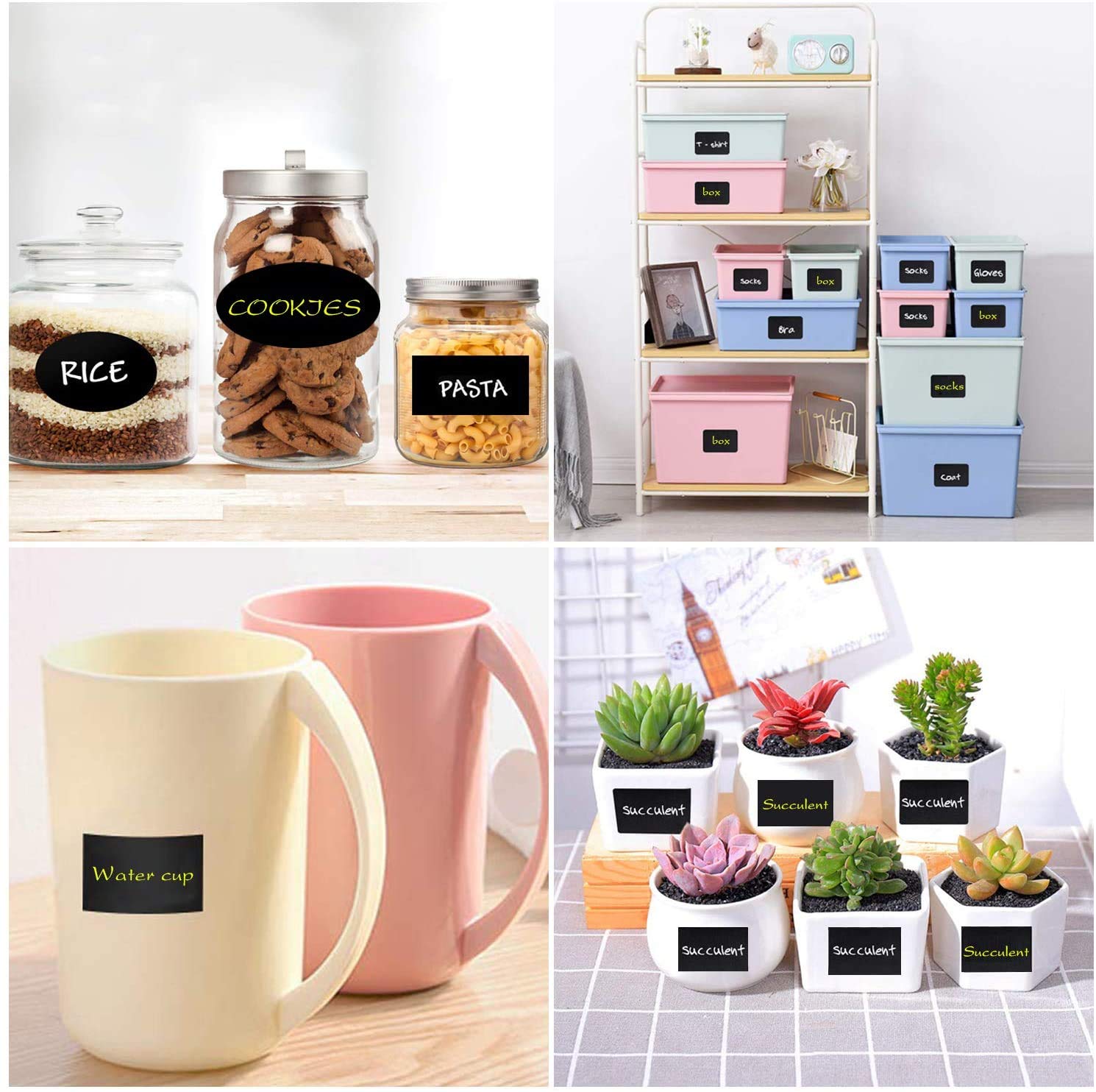 156PCS Chalkboard Labels, Premium Reusable Label Stickers, Chalk Labels for Pantry and Jars: Storage Bins, Mason, Spice, Glass, Cups, Containers, 2 Pack Erasable Chalk Marker (White/Yellow)