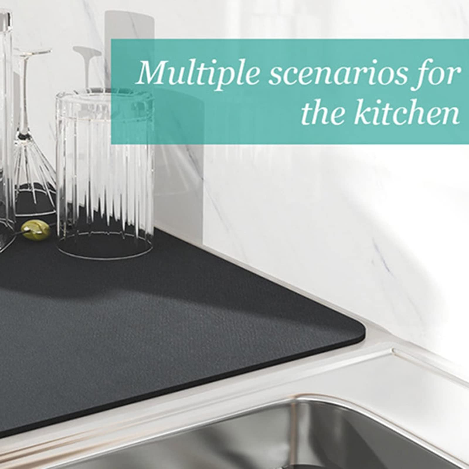 2023 New Kitchen Super Absorbent Draining Mat, No Rinse Coffee Maker Mat for Countertops, No Water Marks Coffe Mat Drying Mat, Anti-Slip Tableware Mat for Kitchen Counter Sink (D-15.7inX19.6in Gray)