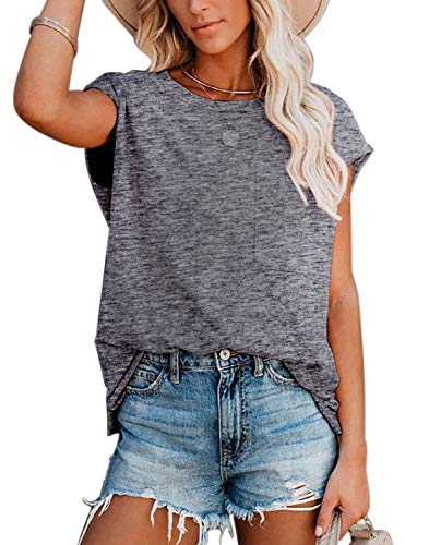ANCAPELION Women’s Casual Summer Shirt Short Sleeve Cozy Grey Tunic T-Shirt Blouse Top Loose Fit Small