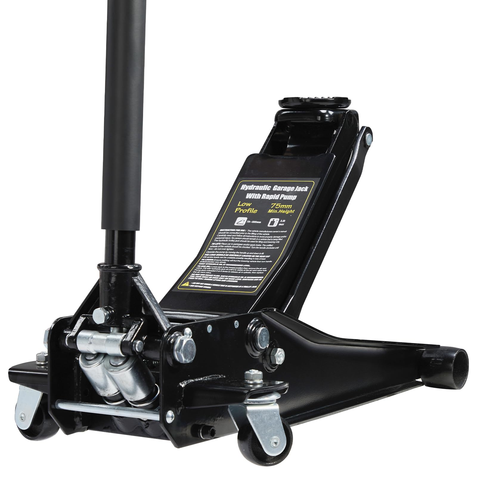 3 Ton Heavy Duty Low Profile Steel Floor Hydraulic Car Jack Stands Tool, Black