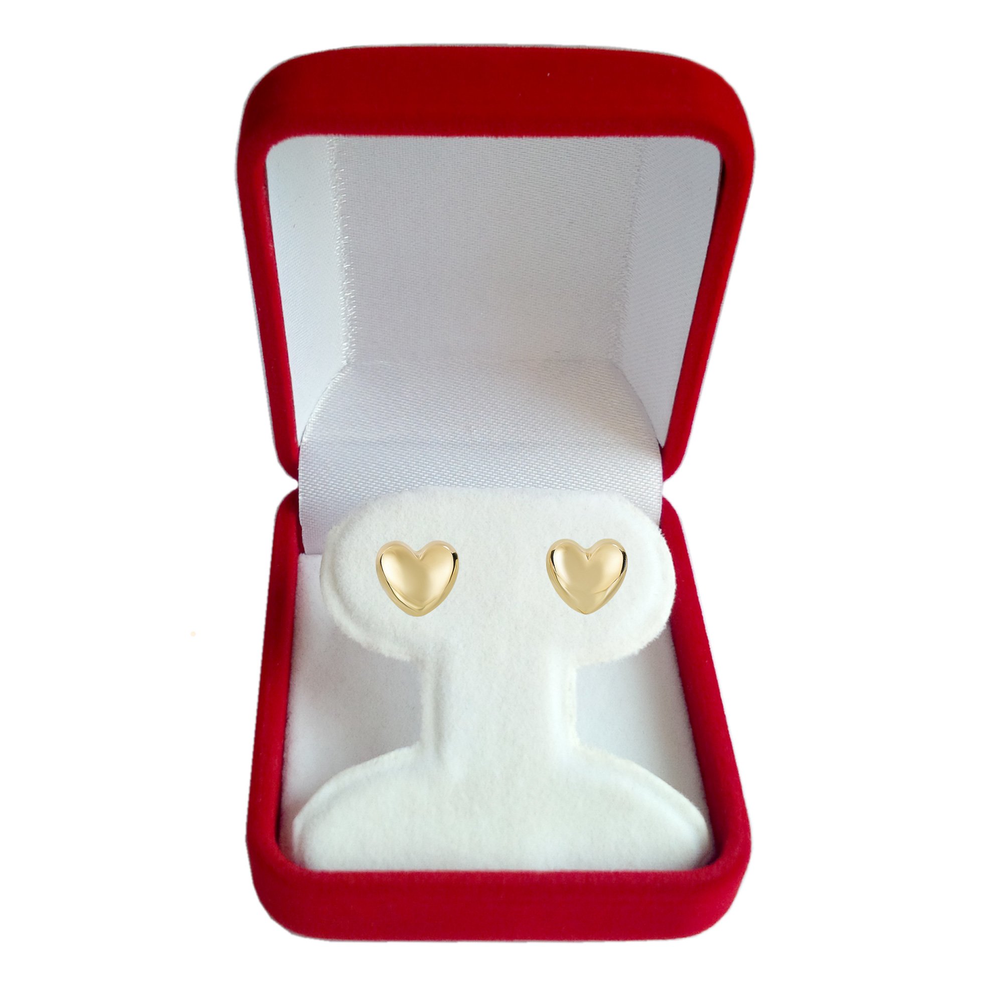 14k Gold Shiny Puff Heart Shape Stud Earrings 7 x 8mm