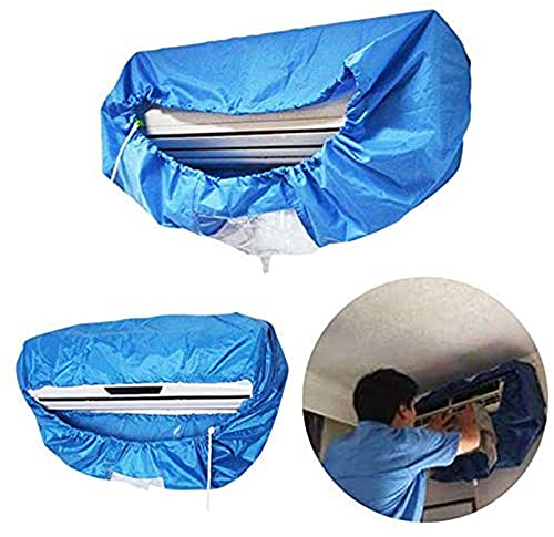 Air Conditioner Cleaning Protector Cover Waterproof Dustproof Cover Bag with Drain Outlet and Water Pipe Dust Washing Clean Protector Bag Wall Mounted Split AC Air Conditioning Service Bag (Blue, M)