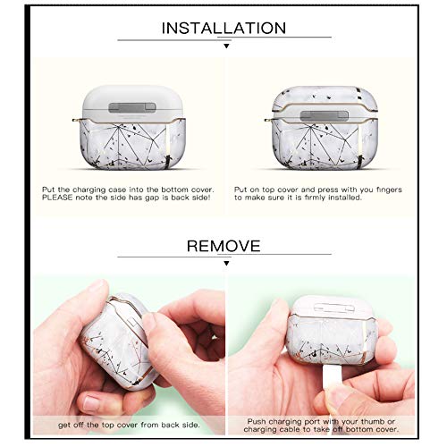 GOLINK Chrome Case for Airpods Pro, 360° Protective Stylish Marble Design for Airpods Pro Charging Case(White Marble)