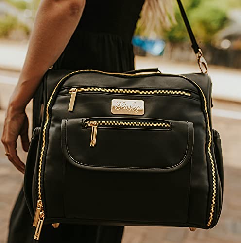Blissly Premium Vegan Leather Convertible Diaper Bag: Insulated Bottle Pockets, Changing Pad, Stylish Interior Design