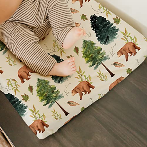 ACRABROS Changing Pad Cover- Ultra Stretchy Snug Fitted Diaper Changing Table Cover Sheets for Boys Girls,2 Pack,Bears &Forest