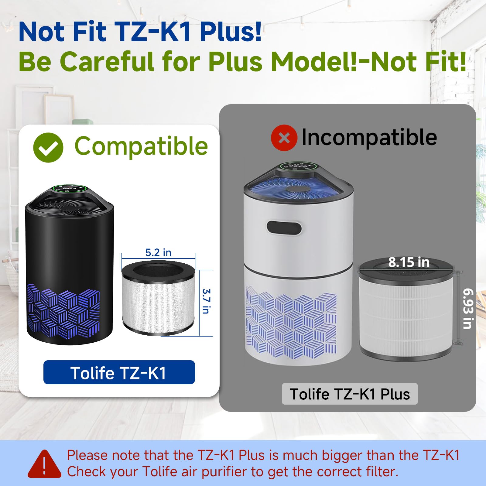 2Pack TZ-K1 Replacement Filter for ToLife TZ-K1 FreAire KN6391/HAP601 Air Purifier,Compatible with Aroeve MK01 MK06 Air Purifier,H13 HEPA Filter for Smoke Dander, 360° Rotating Filter,Black
