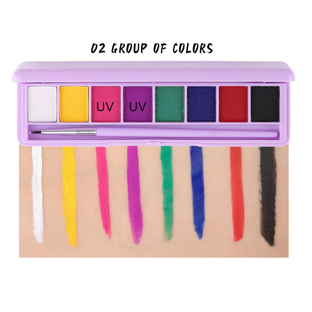 16 Colors Neon Face Paint Liner Makeup Water Activated Eyeliner Palette UV Glow Longlasting Fluorescent Face & Body Paint with Brush for Halloween Christmas
