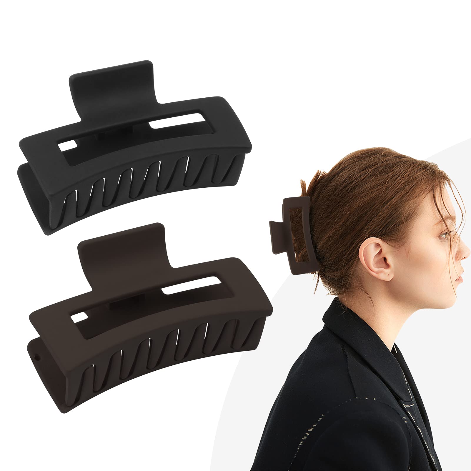 YEEPSYS Hair Claw Clips, Hair Accessories for Women and Girls Thin Hair, Strong Hold Hair Clip (3.5 inch, Matte Black+ Dark Brown)