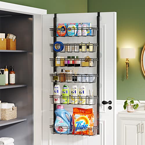 1Easylife Over The Door Pantry Organizer, 6-Tier Adjustable Pantry Door Organizer, Metal Pantry Organization and Storage with 6 Baskets, Heavy-Duty Hanging Spice Rack for Kitchen Pantry Bathroom