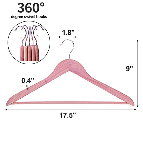 American Red Cedar Hangers 30 Pack, Wooden Suit Hangers with 360° Swivel Hook, Smooth Surface Slim Cedar Wood Coat Hangers, Great for Refresh Closet