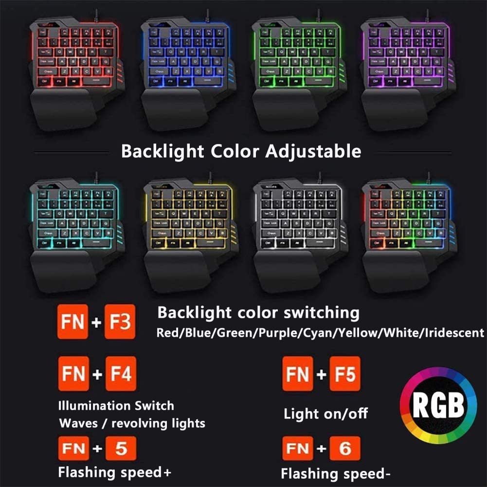Gaming Keypad, RGB One Handed Gaming Keyboard, Ergonomic Gaming Keyboard with Hand Rest, Single Hand Keyboard with 35 keys Colorful Backlit