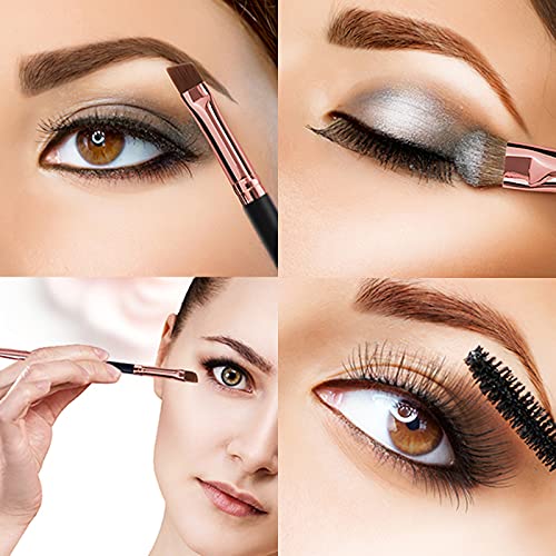 Duo Eyebrow Brush, Eyebrow Brush Eyelash Comb and Eye Shadow Brush, Professional Angled Eye Brow Brush and Spoolie Brush Set (Black)