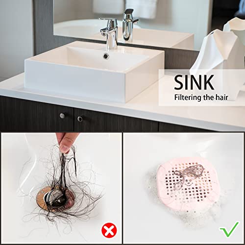 2 Pack Drain Hair Catcher Durable Silicone Drain Protector Bathroom Accessories Hair Stopper Drain Cover for Shower Kitchen Bathroom Tub Pink