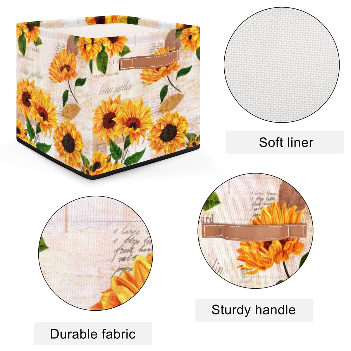13x13x13 Storage Cube Bins Fashion Sunflower Storage Cubes 13 inch Collapsible Storage Bins Cubby Storage Baskets for Organizing Shelf Cabinet Bookcase Boxes