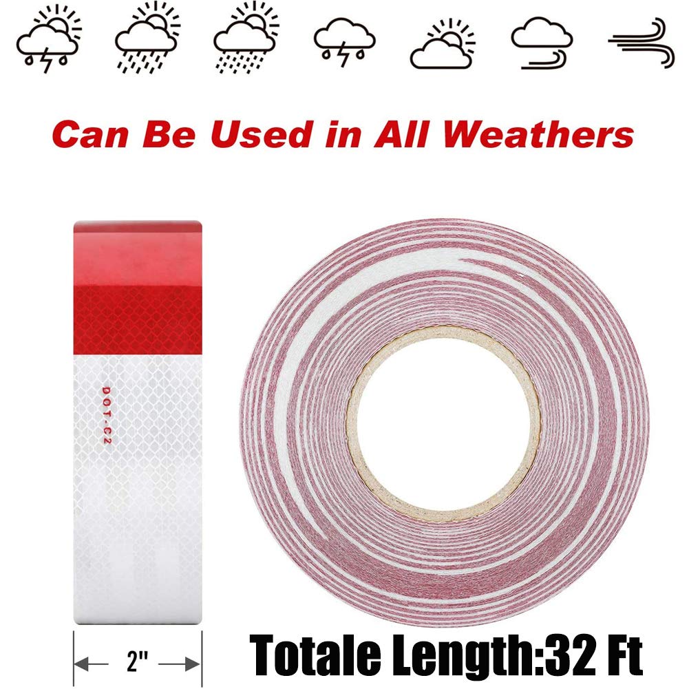 Harciety Reflective Safety Tape 2In x 32Ft, DOT-C2 Red/White Reflector Strip Outdoor for Trailers Cars Trucks High Visibility Conspicuity Tape