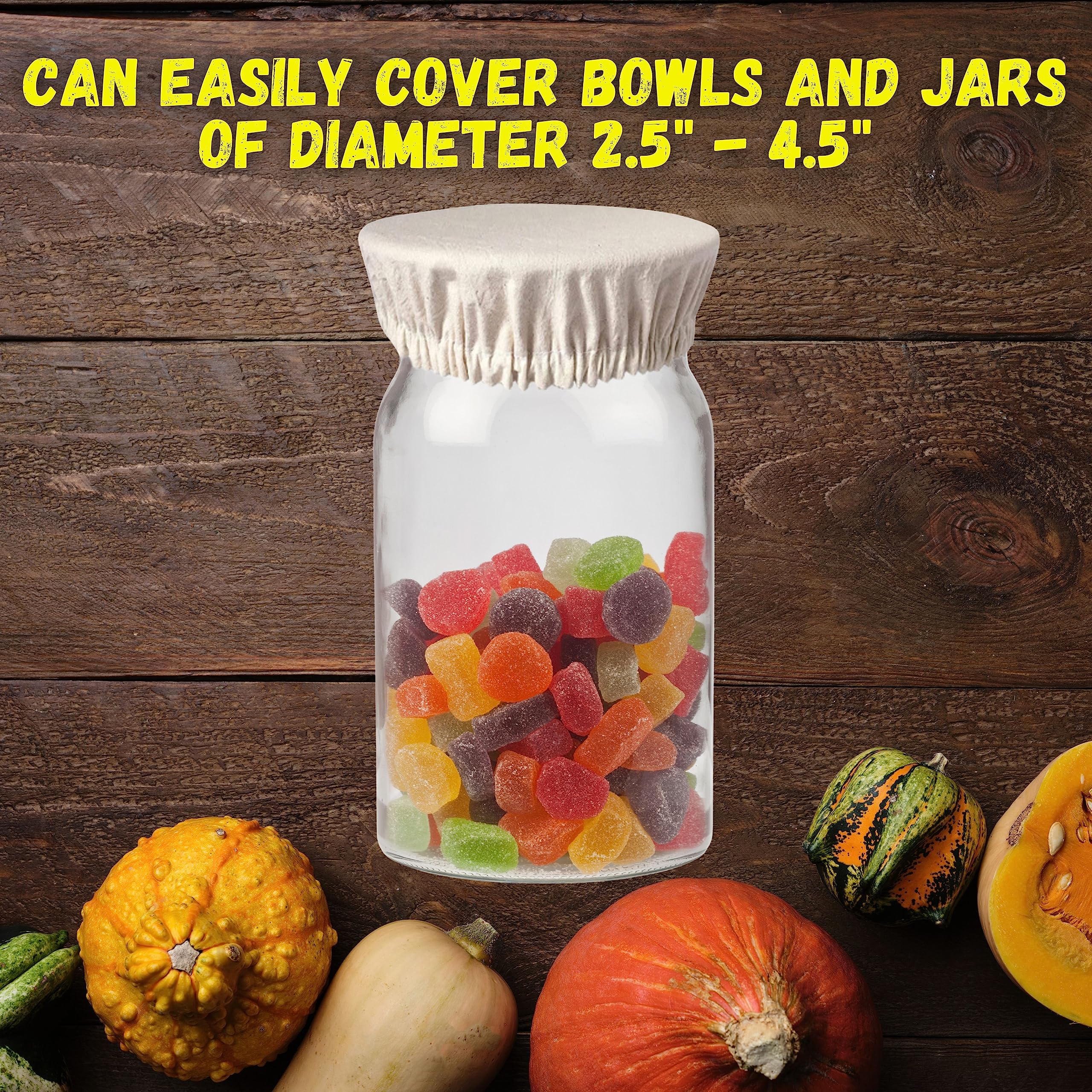 3- Pack Organic Jar Covers Unbleached Reusable 100% Cotton Elastic Kombucha Cloth Canning Lids - Ecofriendly (Fits Jar mouth ranging 2.5"- 4.5")