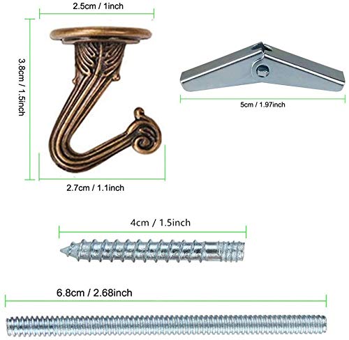 QMseller 4Sets Metal Ceiling Hooks, Heavy Duty Swag Ceiling Hooks with Hardware for Hanging Plants/Chandeliers/Wind Chimes/Ornament (Bronze Color)