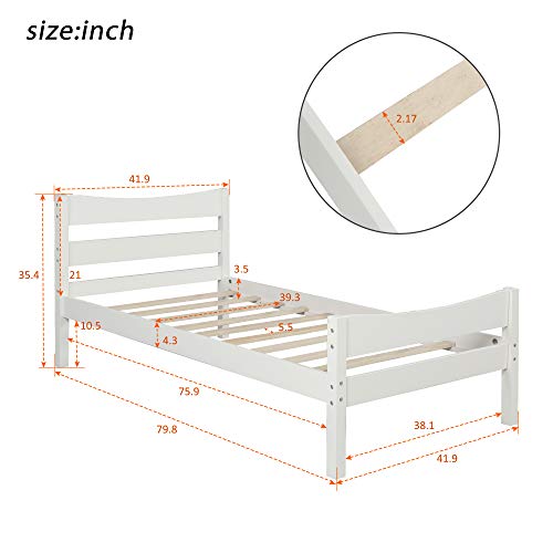SOFTSEA Twin Size Platform Bed Frame, Wood Kid's Bed Frame with Headboard and Footboard, Mattress Foundation No Box Spring Needed (White)