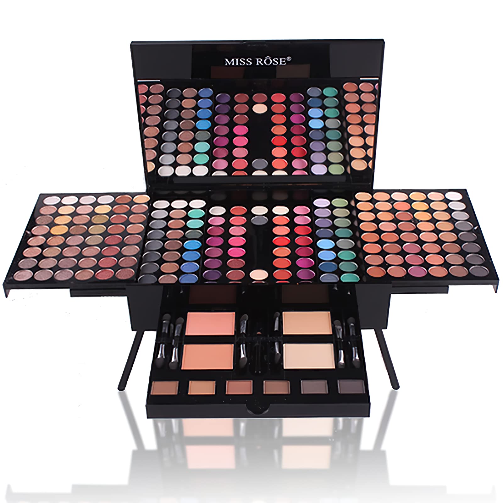 MISS ROSE 190 Colors Cosmetic Make up Piano Box Set,Combination with Eyeshadow /Facial Blusher /Eyebrow Powder /Eyeliner Pencil /Mirror,All-in-1 Makeup Gift Set (Color A)