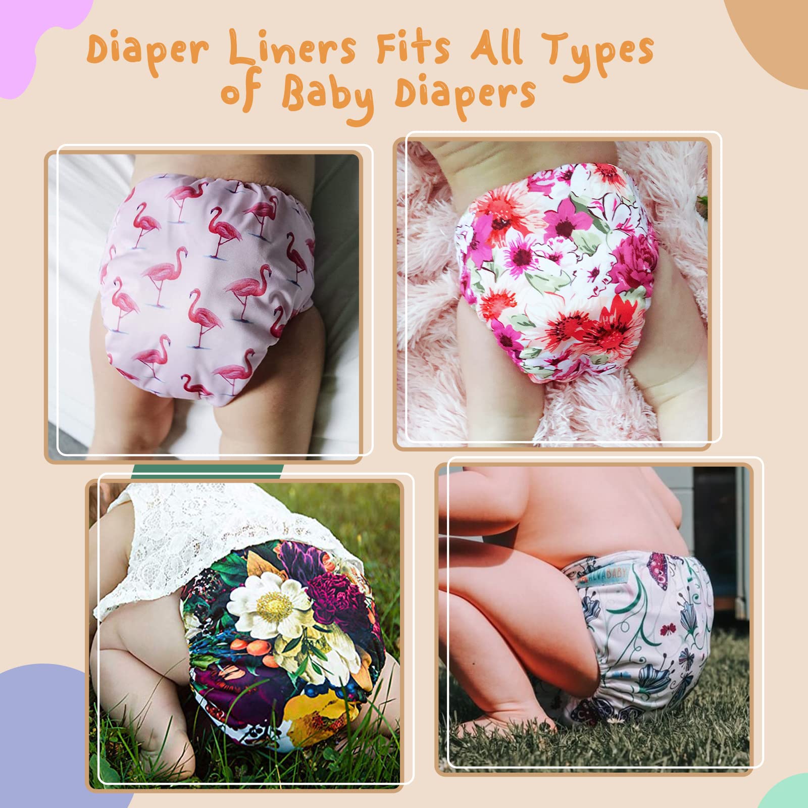 ALVABABY Diaper Liner for Baby Cloth Diaper Natural Soft Disposable Diaper Liners 11.8 x 7.1 Inch Fragrance Free Chlorine Free 400 Sheets
