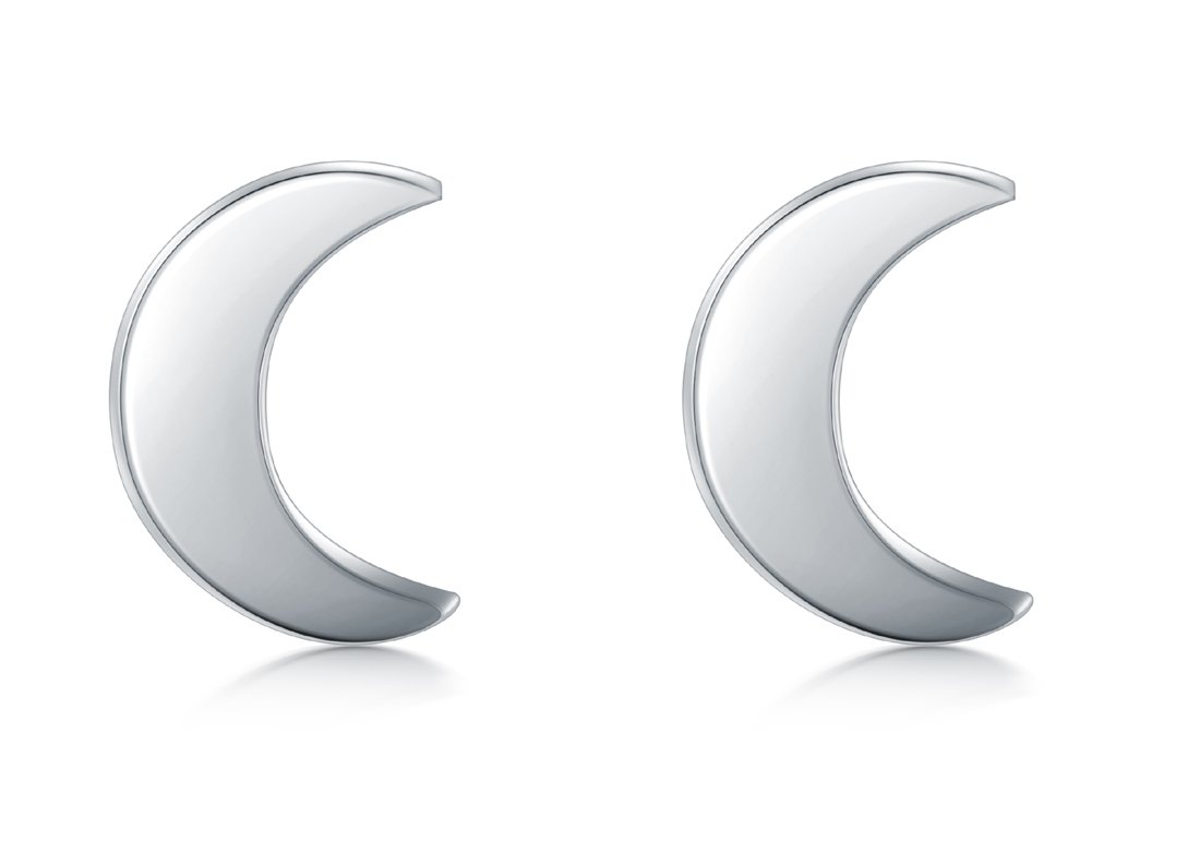 925 Sterling Silver Stud Earrings, BoRuo Crescent Moon High Polish Tarnish Resistant Earrings