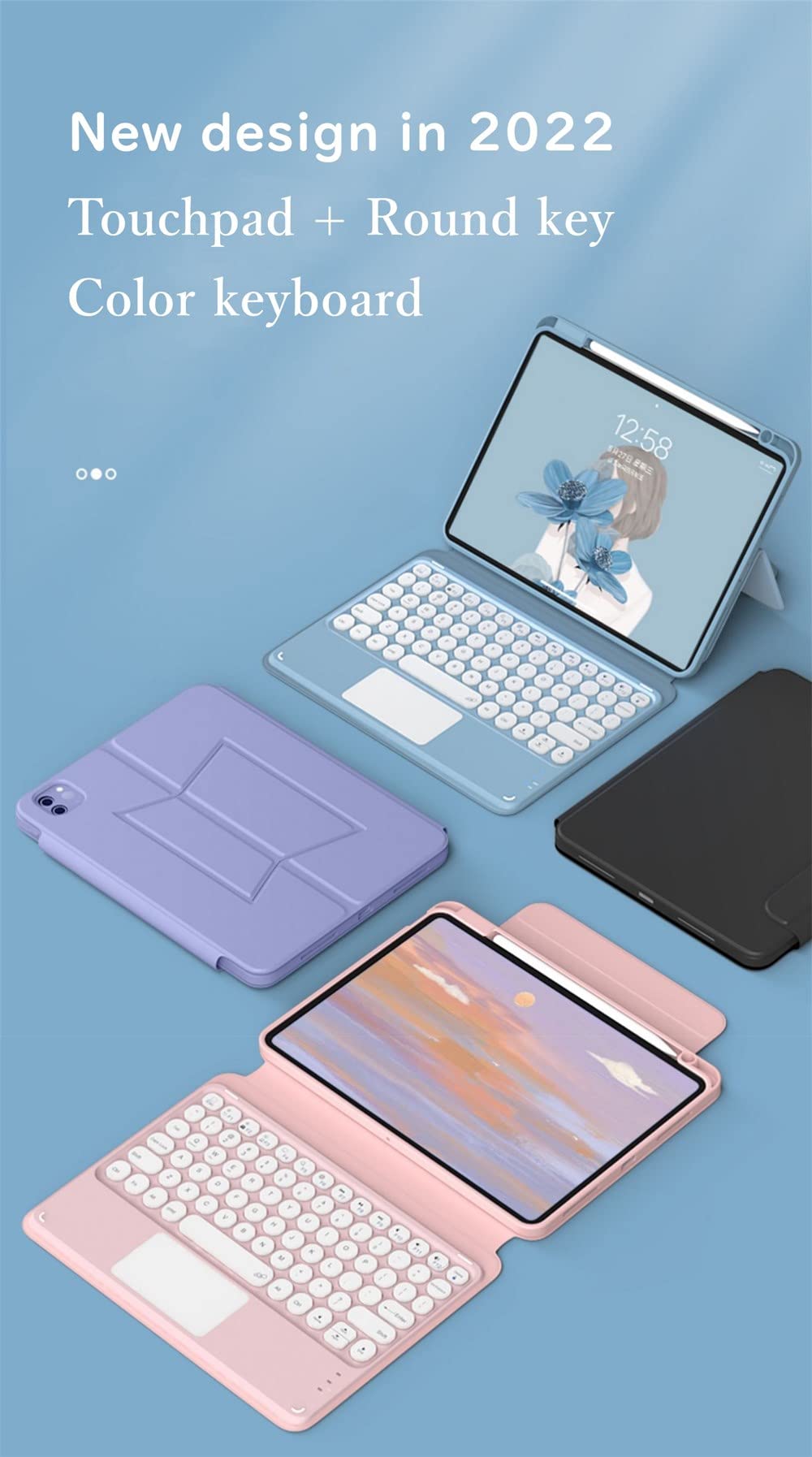 HENGHUI Magnetic iPad 10th Generation Keyboard Case with Touchpad Cute Color Keyboard Vertical Stand Movable Clear Back Case Detachable Keyboard (Dark Pink)