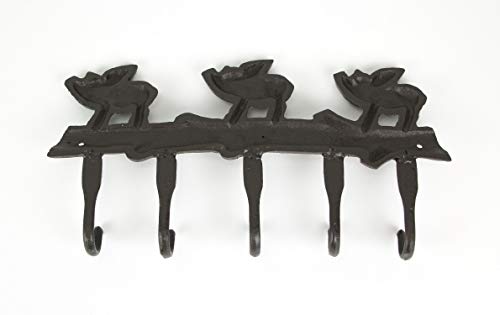 De Leon Collection Rustic Brown Cast Iron Flying Pigs 5 Hook Wall Hanger Coat Rack Country Farmhouse Decor 13.75 Inches Long